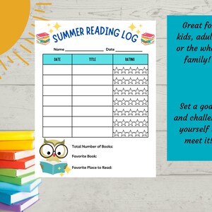 Summer Reading Log Tracker Printable for Kids and Adults, Summer Book ...