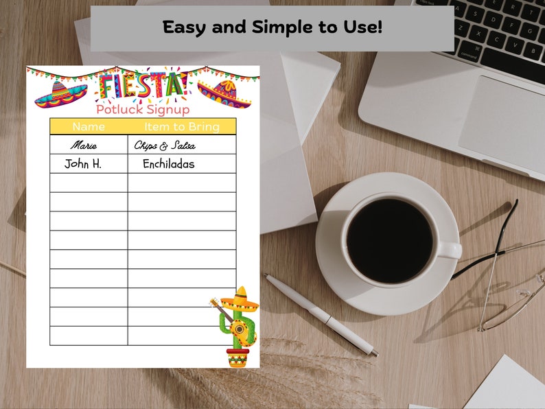 Potluck Signup Sheet Printable for Office Group Party | Fiesta Theme ...