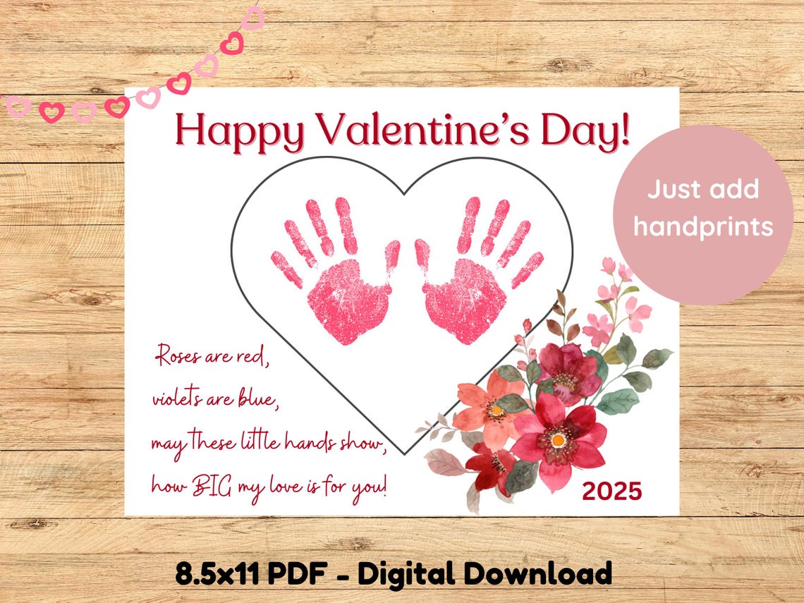 Valentine's Day Handprint Craft Printable Parent Grandparent Gift Baby ...