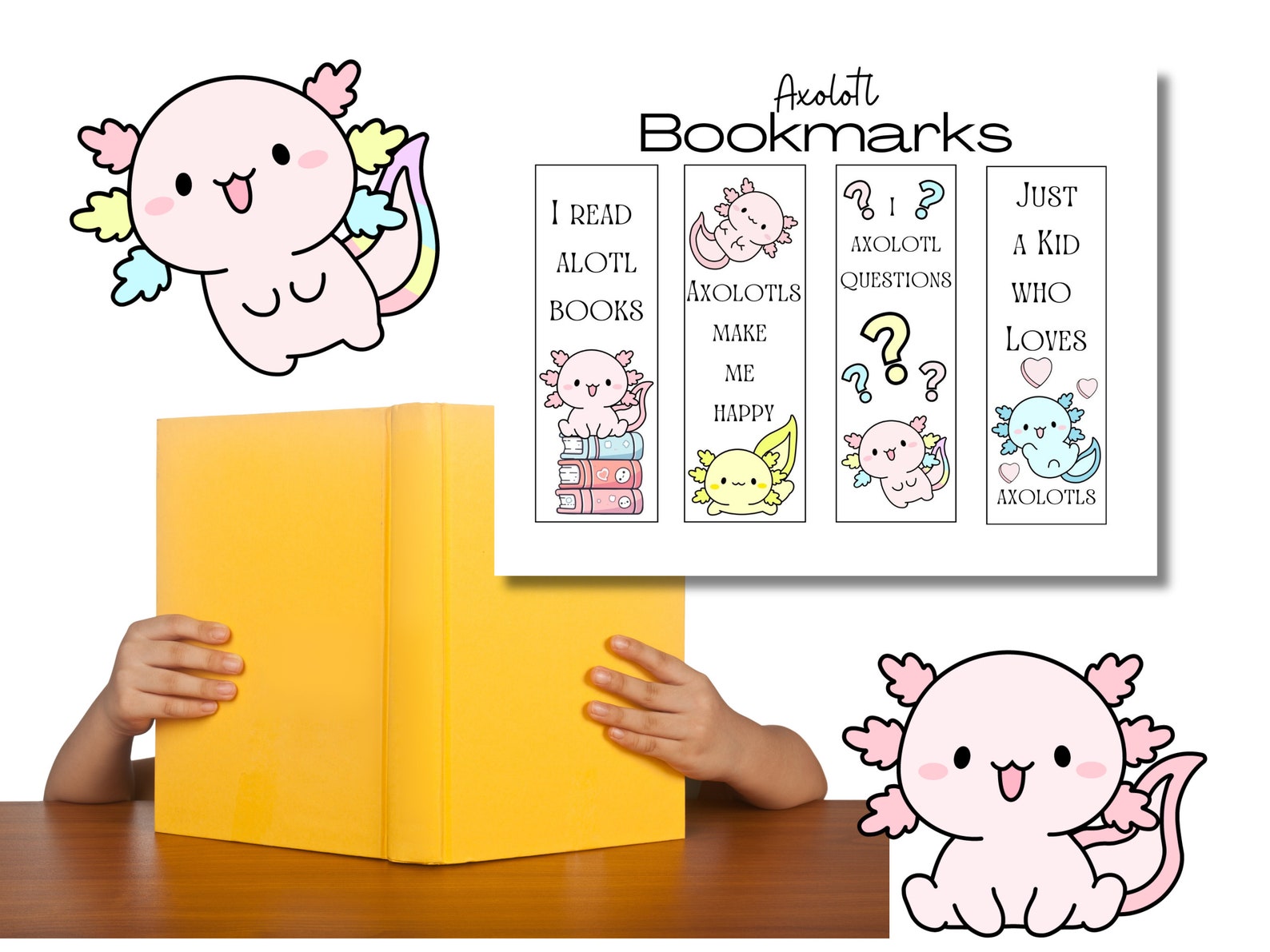 Printable Axolotl Bookmark for Kids Gift for Student or Kid Axolotl ...