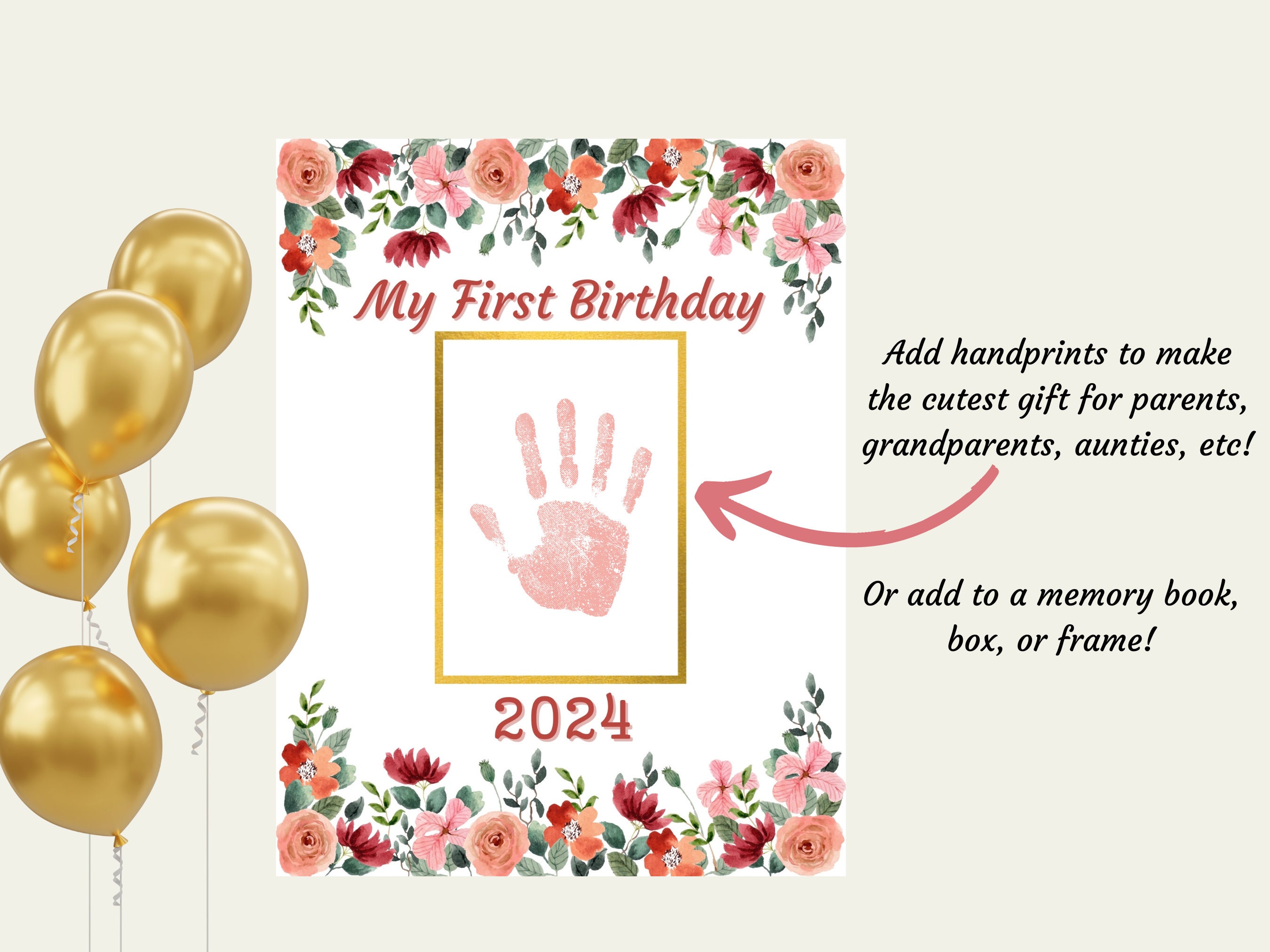 First Birthday Handprint Craft Keepsake Memory Birthday Handprint Gift ...