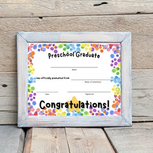 Preschool Graduation Certificate: Colorful Keepsake Award (digital ...