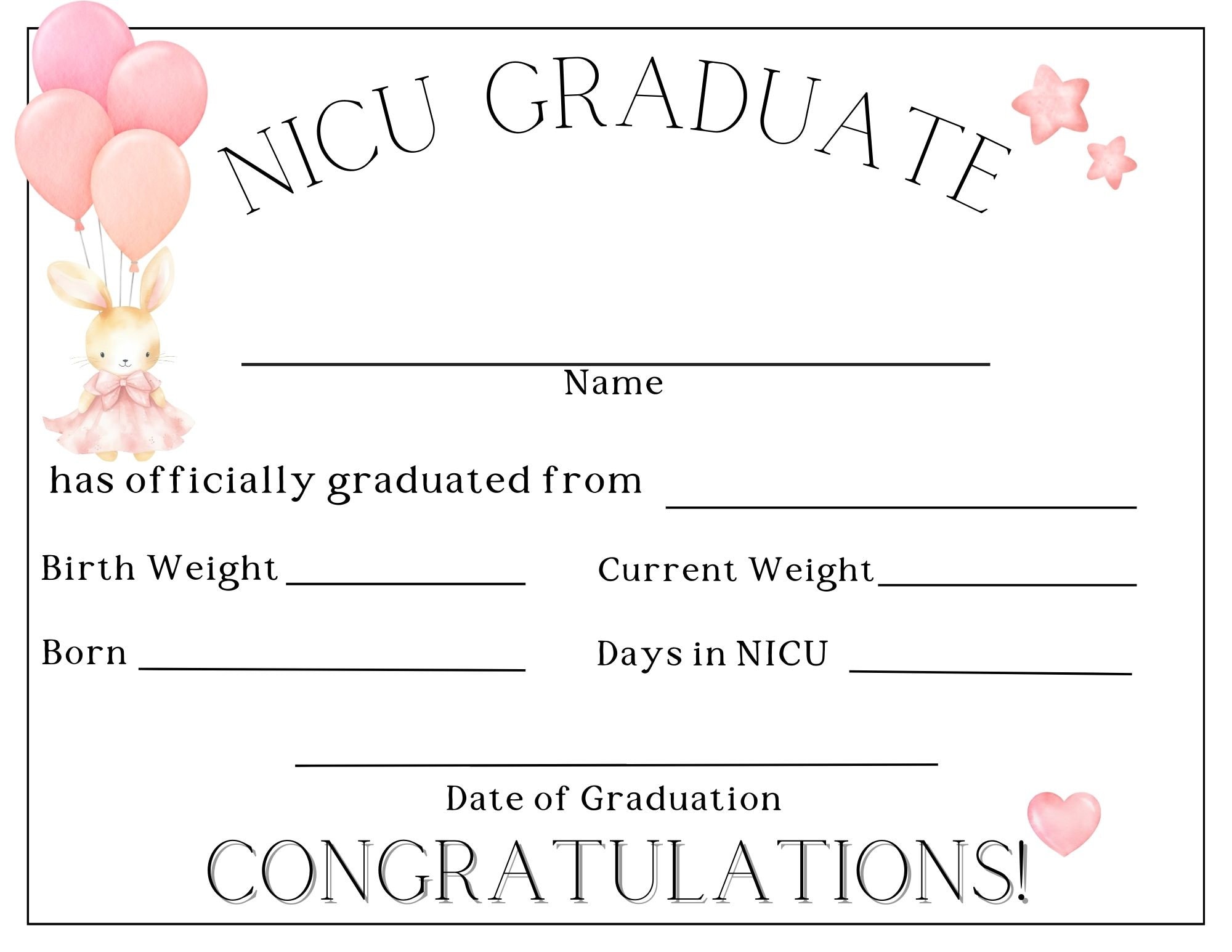 Preemie NICU Baby Girl Graduation Certificate for NICU Parents Preemie ...