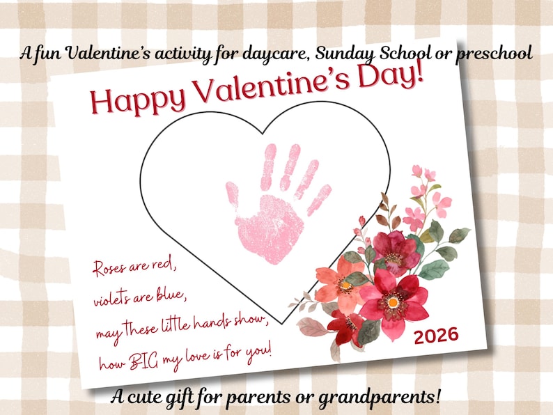Valentine's Day Handprint Craft Printable Parent Grandparent Gift Baby ...