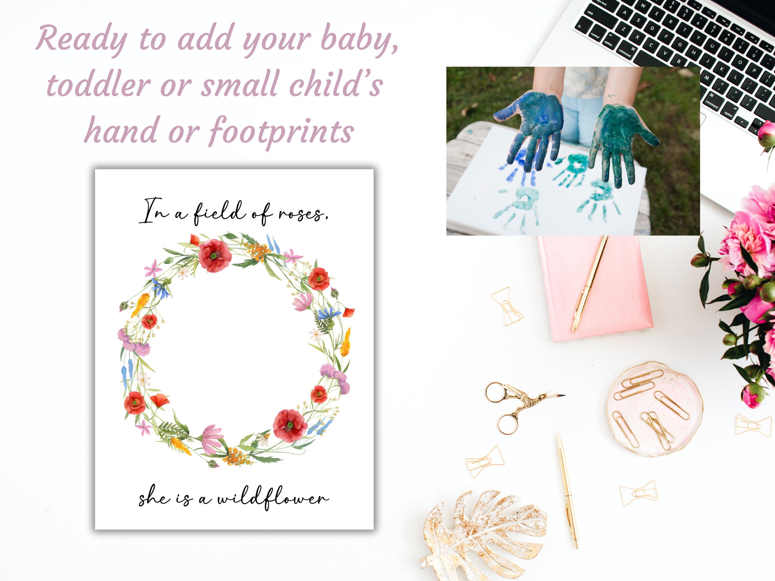Printable Handprint Craft for Baby Girl With Floral Design - Etsy