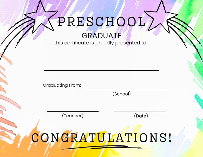 Preschool Graduation Certificate Printable for Kids Colorful Way to ...