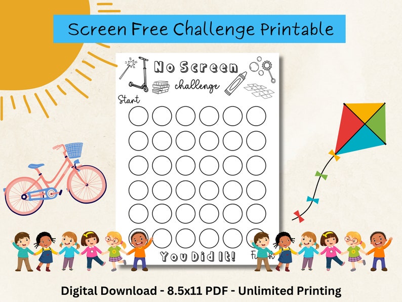 Kids Screen Free Challenge Printable Tracker - Summer Break No ...