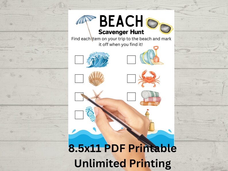 Beach Scavenger Hunt Printable for Kids Activity Seek and Find Beach ...