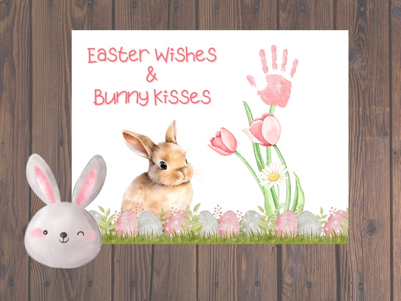 Kids Easter Bunny Handprint Craft Activity Printable Easter Craft Card ...