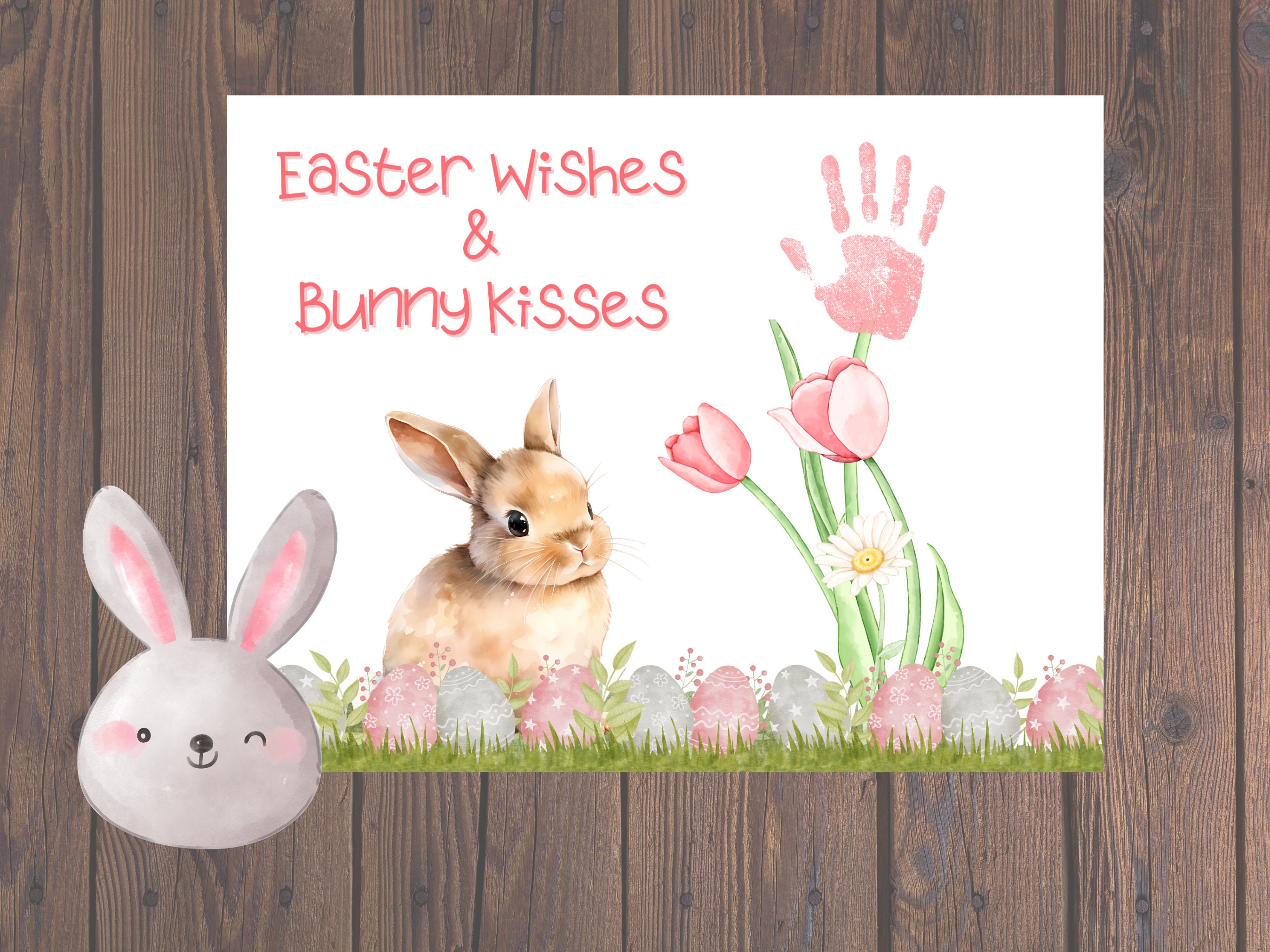 Kids Easter Bunny Handprint Craft Activity Printable Easter Craft Card ...