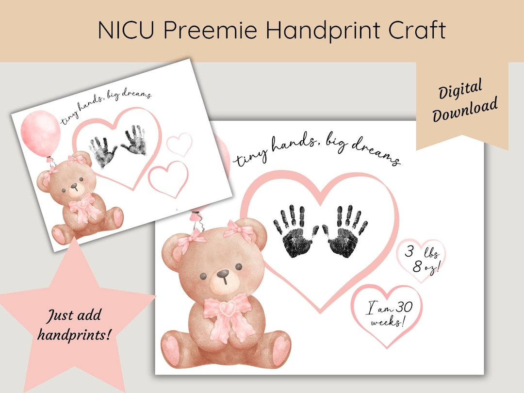 Preemie NICU Baby Girl Handprint Craft Printable for NICU Parents ...