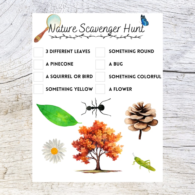 Kids Outdoor Nature Scavenger Hunt Printable - Spring Summer Activity ...