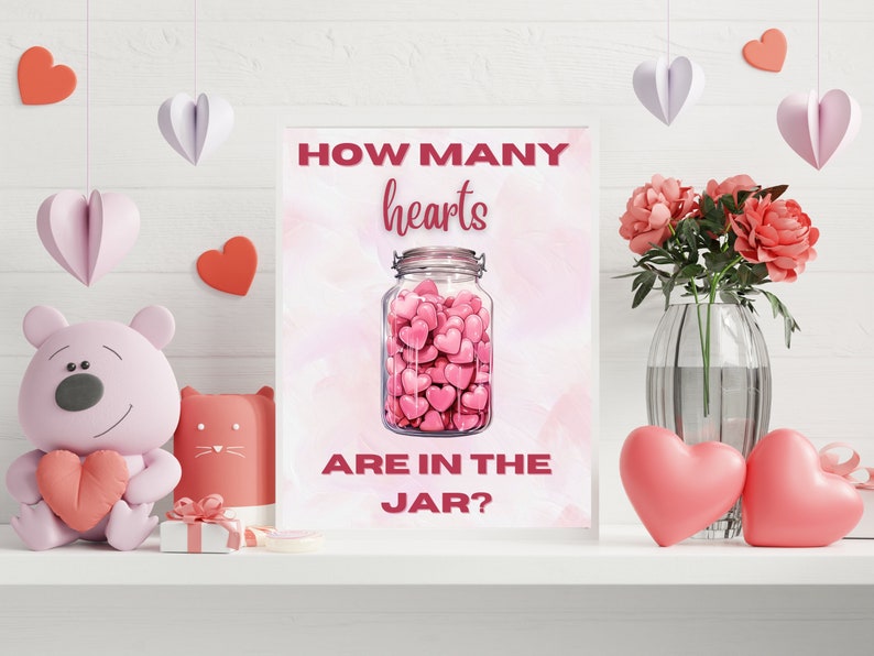 Valentines Day Game Candy Jar Heart Guessing Game Classroom Party ...