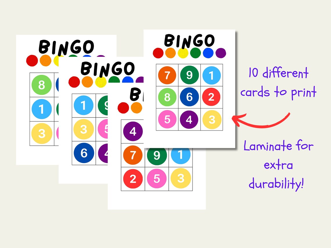 Preschool Game Printable for Learning Numbers and Color Bingo Game ...