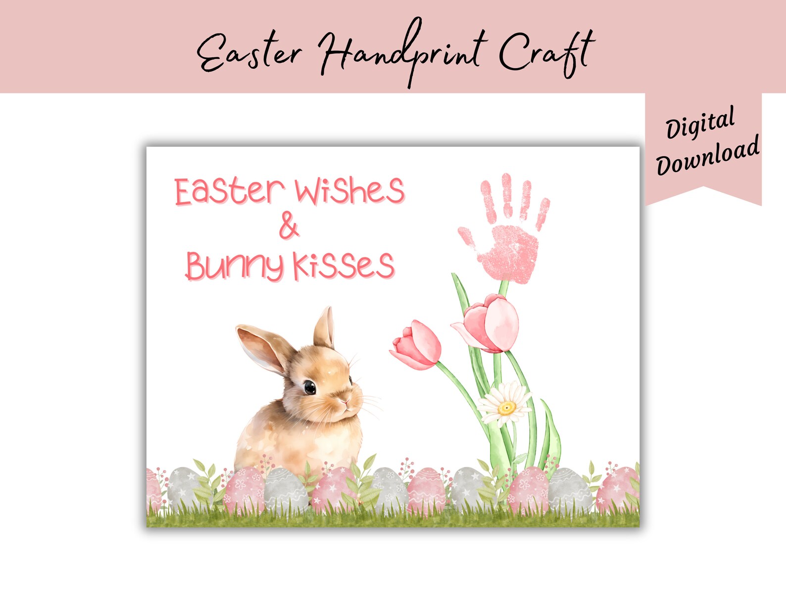 Kids Easter Bunny Handprint Craft Activity Printable Easter Craft Card ...