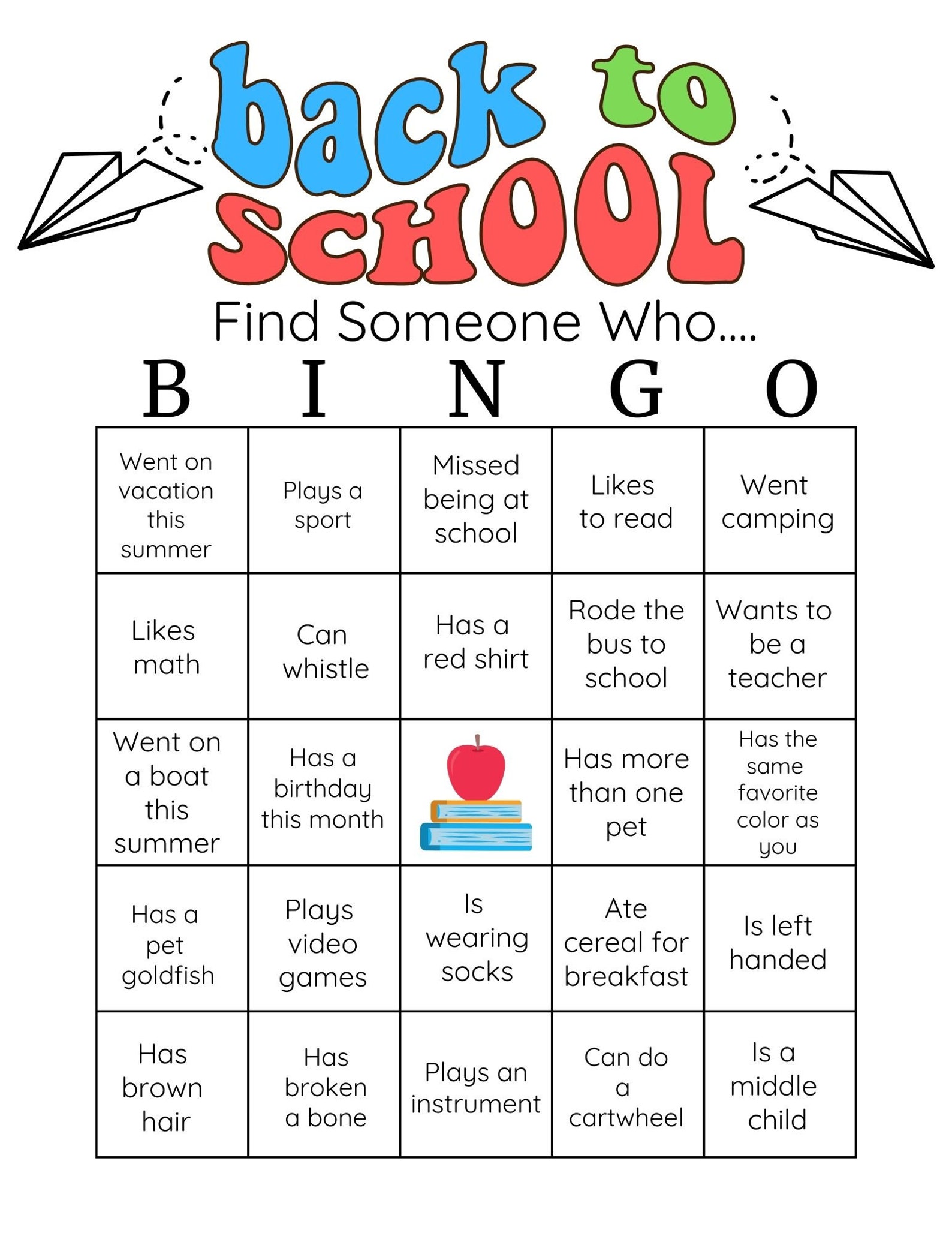 Back to School Bingo Game Printable for Kids | Get to Know You Ice ...