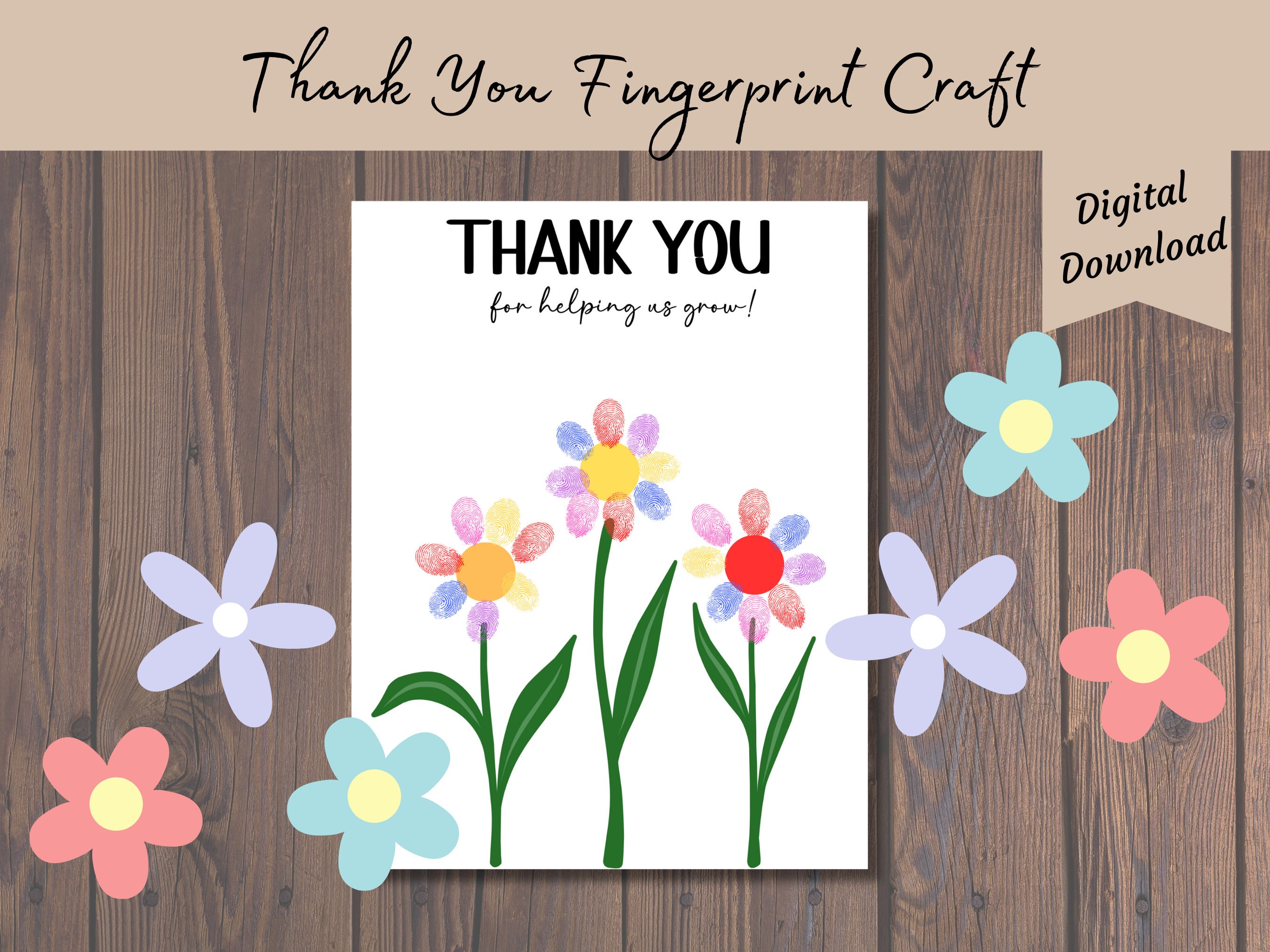 Teacher Thank You Card Appreciation Sign From Class, Add Fingerprints ...