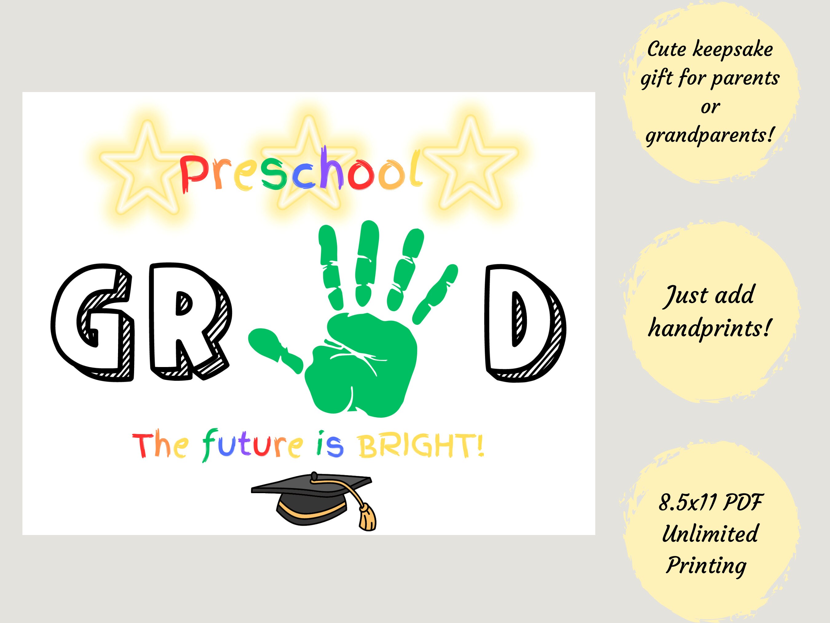 Preschool Grad Handprint Craft Teacher Resource or Homeschool Activity ...