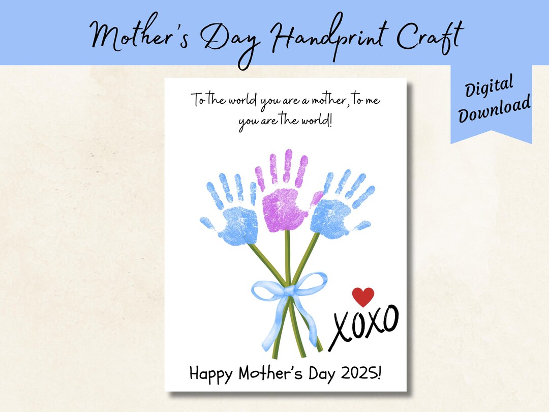 Kids Mother's Day Handprint Flower Bouquet Craft Printable | Handprint ...
