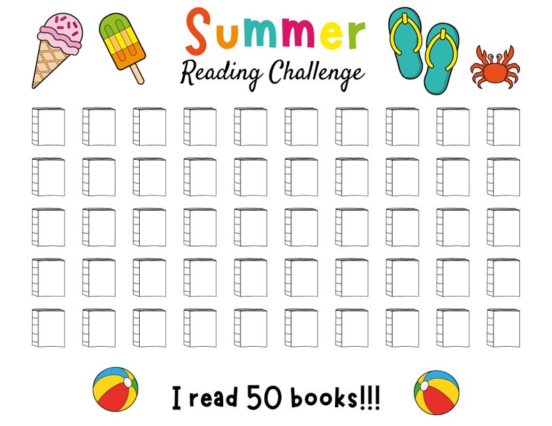 Summer Reading Challenge Printable for Kids and Adults, Summer Book ...