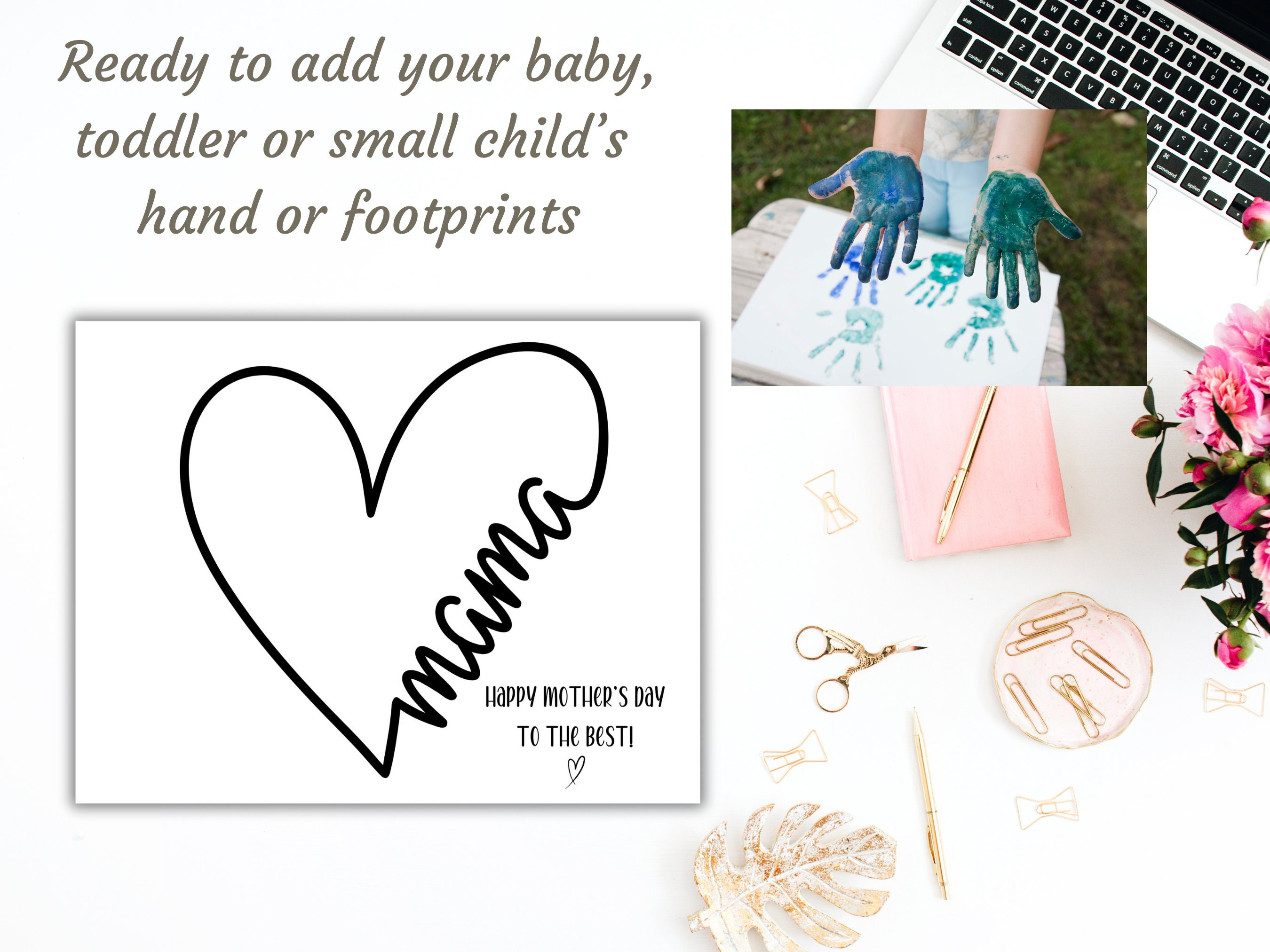 Kids Mother's Day Handprint Craft Printable Flower Bouquet Keepsake ...
