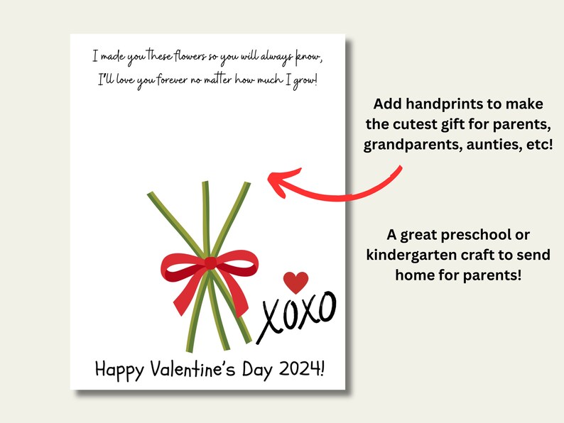 Kids Valentine's Day Handprint Craft Printable Bouquet Parent Gift ...