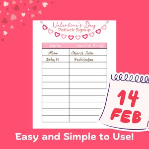 Valentine's Day Potluck Sign up Sheet Printable, Work Office Party ...