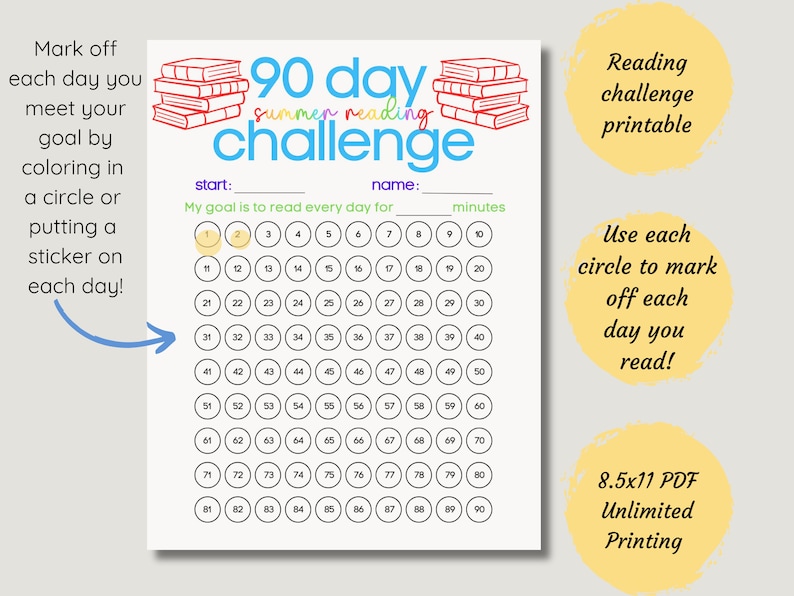 Summer Reading Challenge Printable for Kids and Adults, 90 Day ...