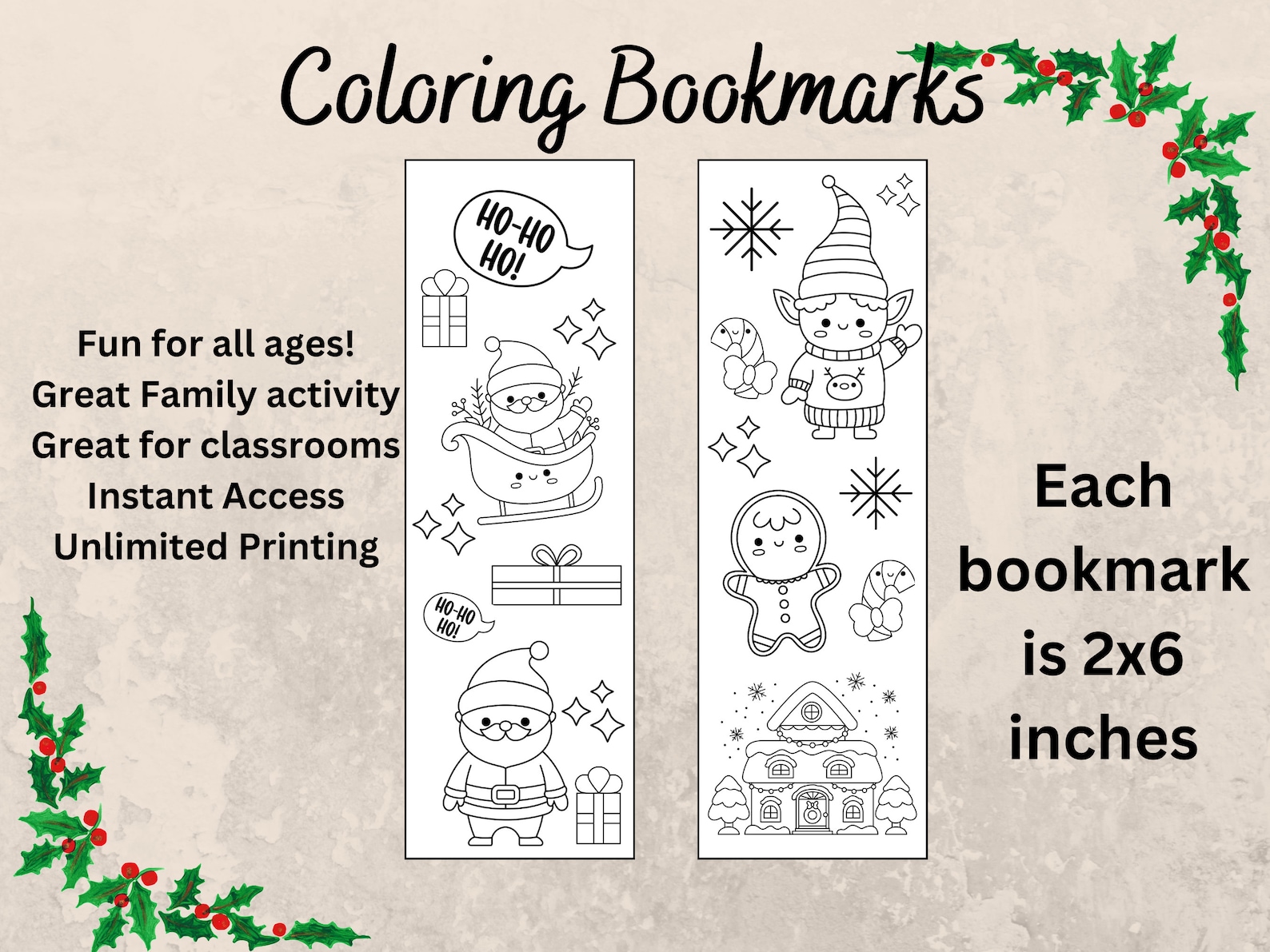 Printable Bookmarks Christmas for Coloring | Classroom Gift | Family ...