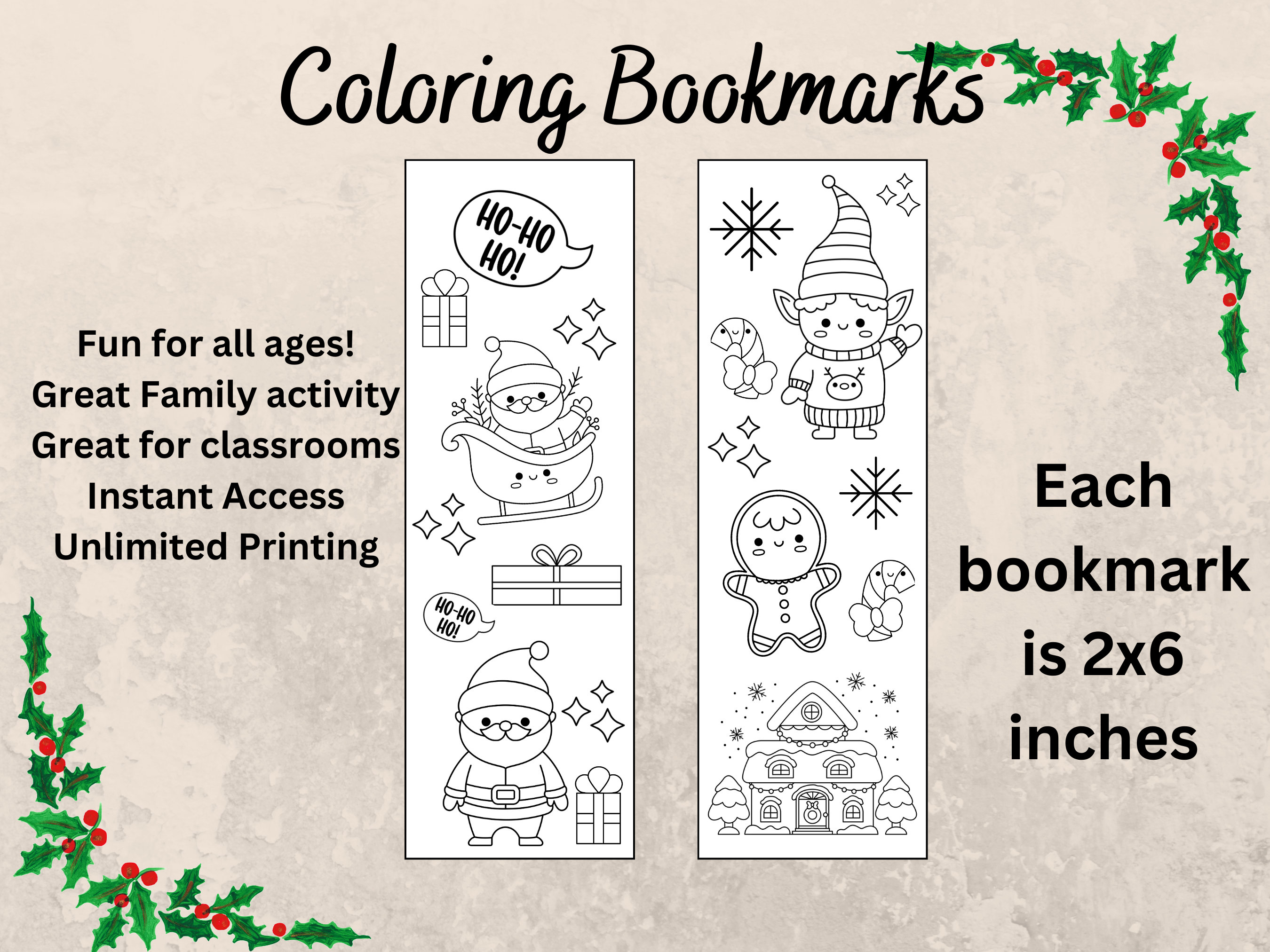 Printable Bookmarks Christmas for Coloring | Classroom Gift | Family ...