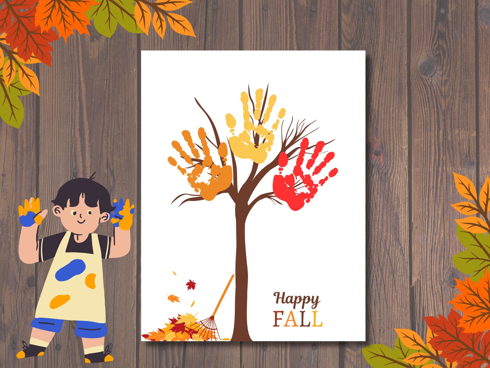 Kids Fall Tree Leaves Handprint Craft Printable, Daycare or Preschool ...