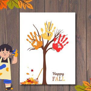 Kids Fall Tree Leaves Handprint Craft Printable, Daycare or Preschool ...