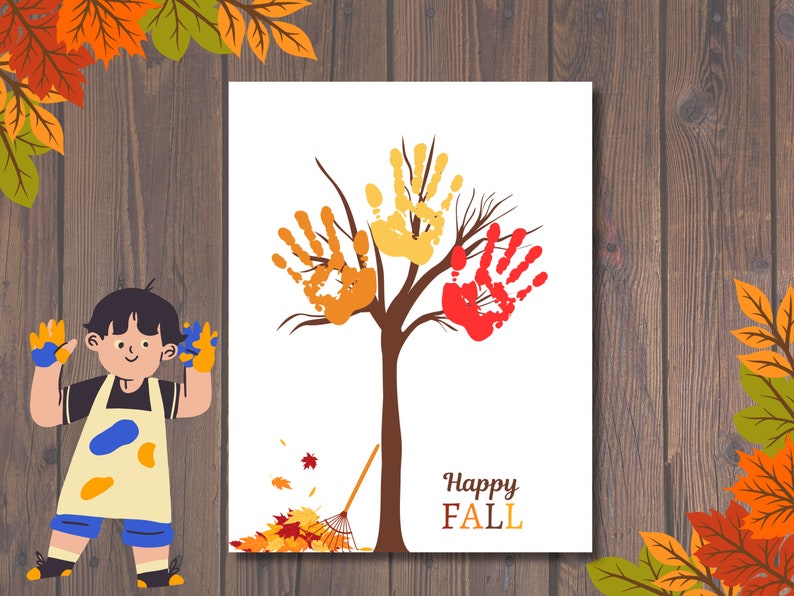 Kids Fall Tree Leaves Handprint Craft Printable, Daycare or Preschool ...