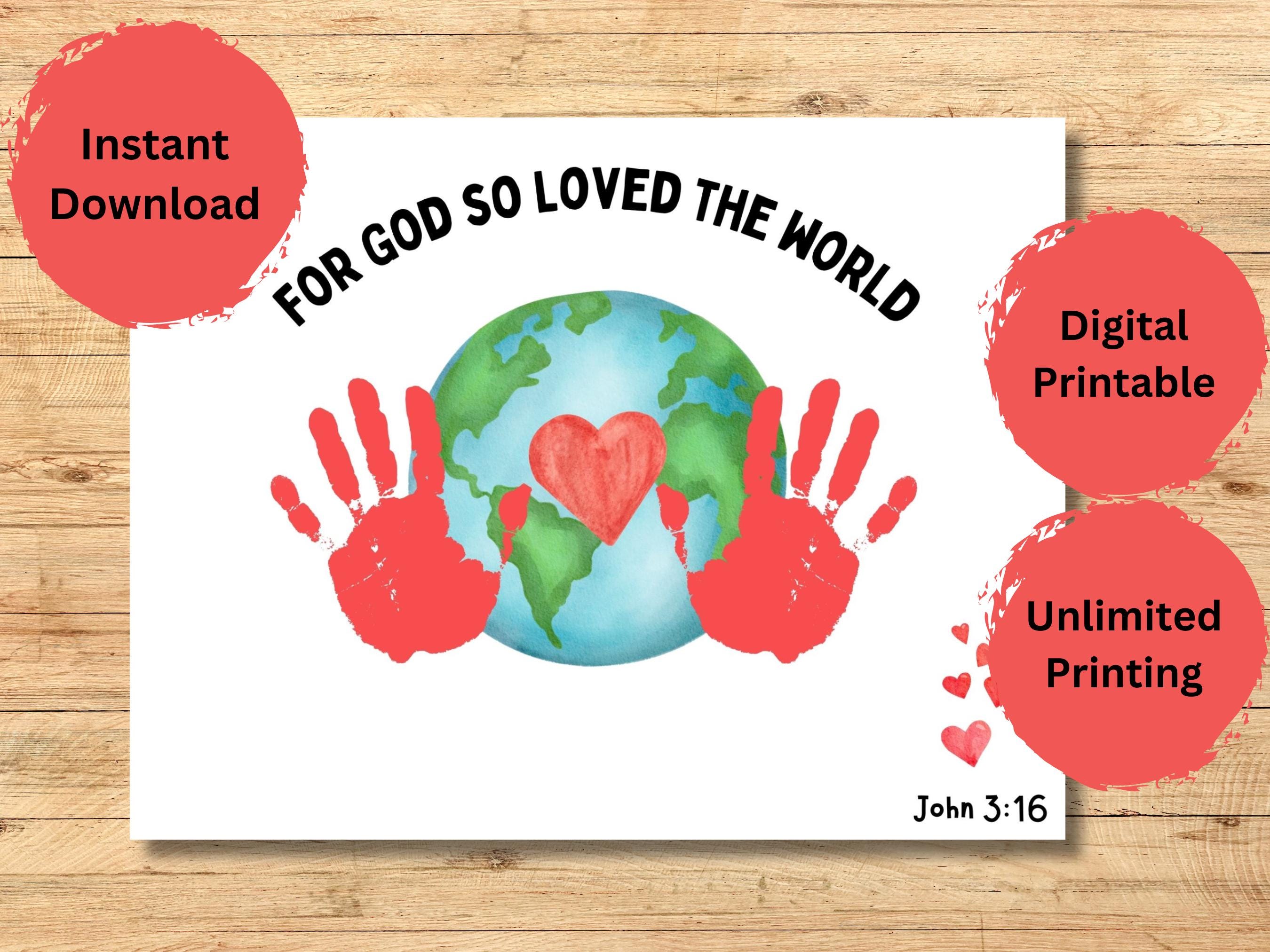 God so Loved the World Handprint Craft: Sunday School Art (digital ...