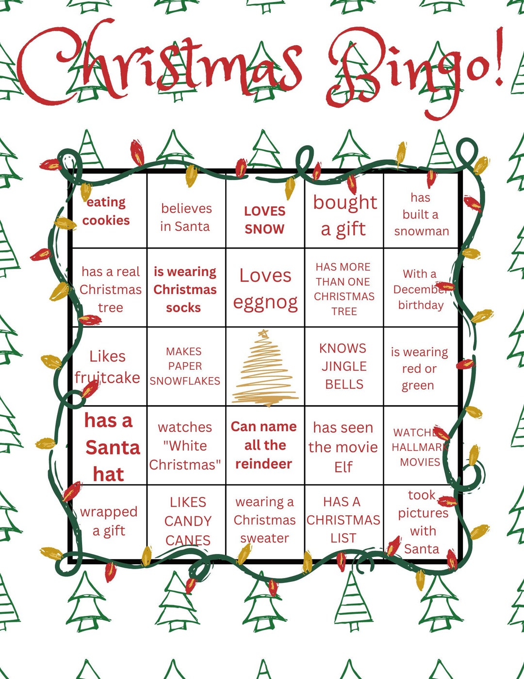 Family Friendly - Christmas Dinner - Bingo Game Card - Bingo Party Game ...