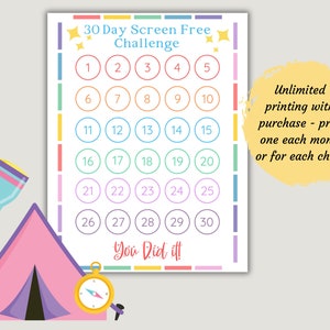 Kids Screen Free 30 Day Challenge Printable Tracker - Summer Break No ...