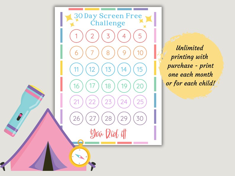 Kids Screen Free 30 Day Challenge Printable Tracker - Summer Break No ...