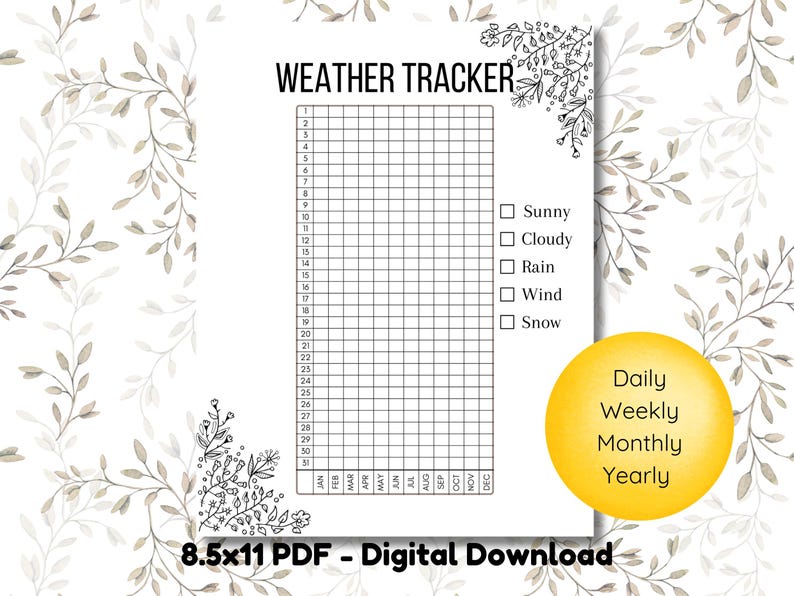 Daily Weather Tracker Chart Printable | New Year Weather Graph Weekly ...