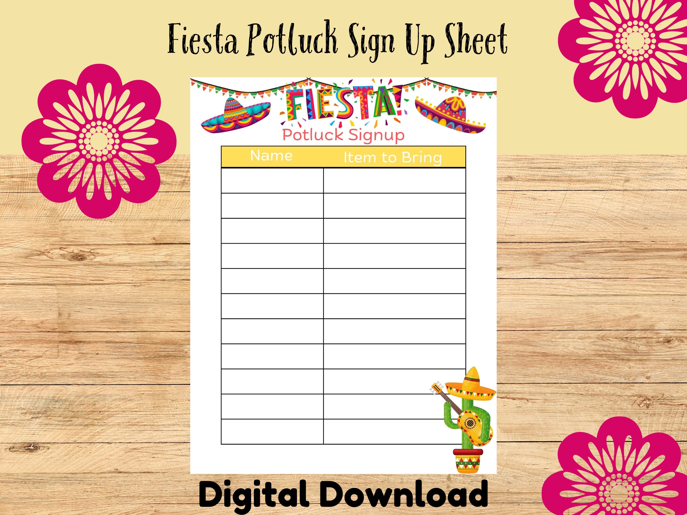 Potluck Signup Sheet Printable for Office Group Party | Fiesta Theme ...