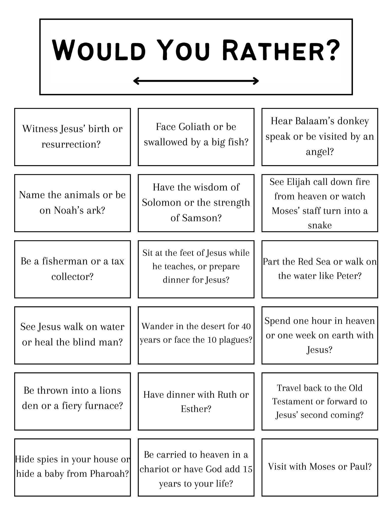 Bible Ice Breaker Group Game Printable - Would You Rather - Youth Group ...