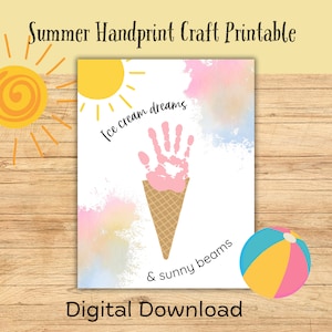 Kids Summer Ice Cream Handprint Craft Printable - End of School Year ...