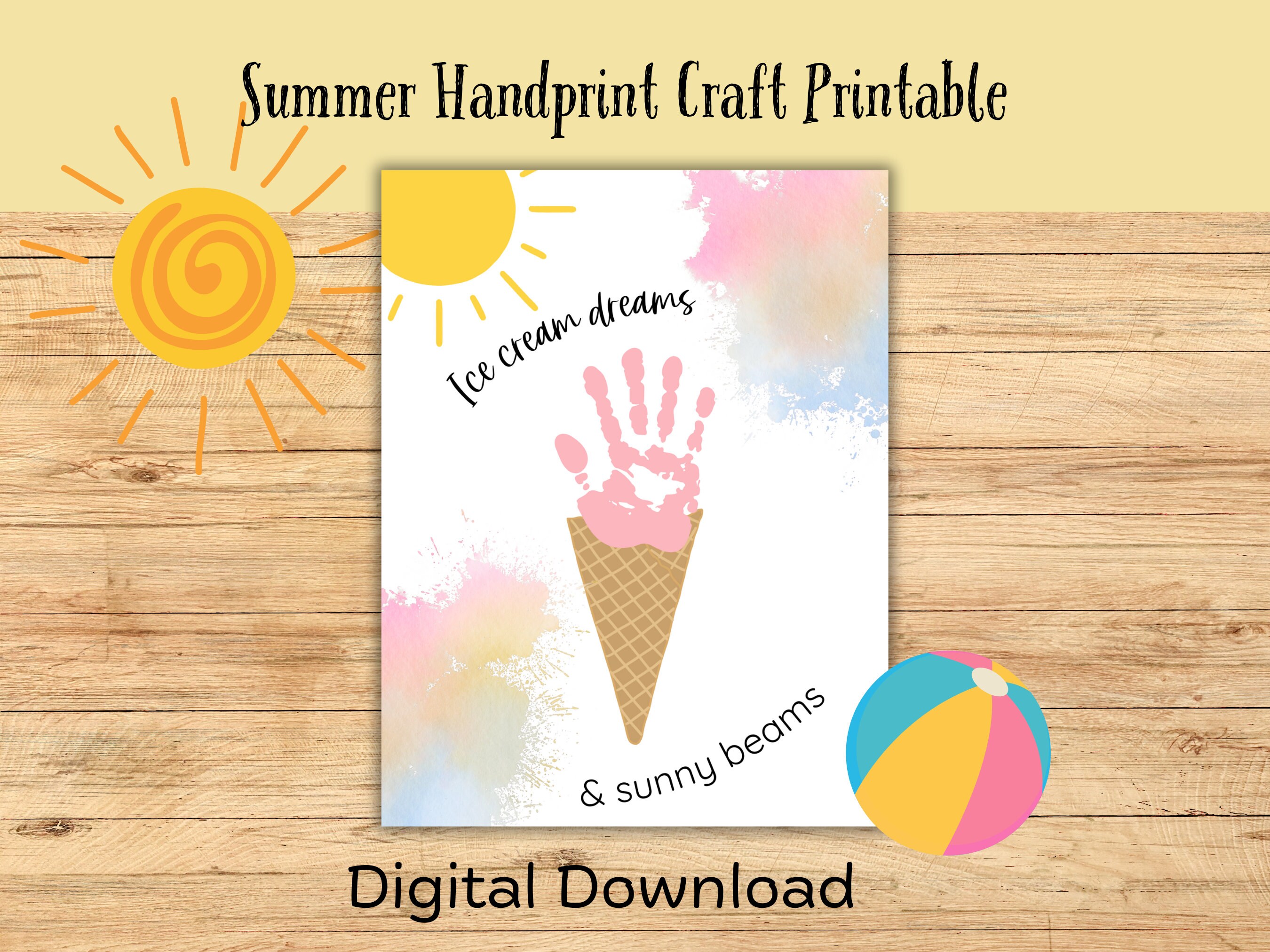 Kids Summer Ice Cream Handprint Craft Printable - End of School Year ...