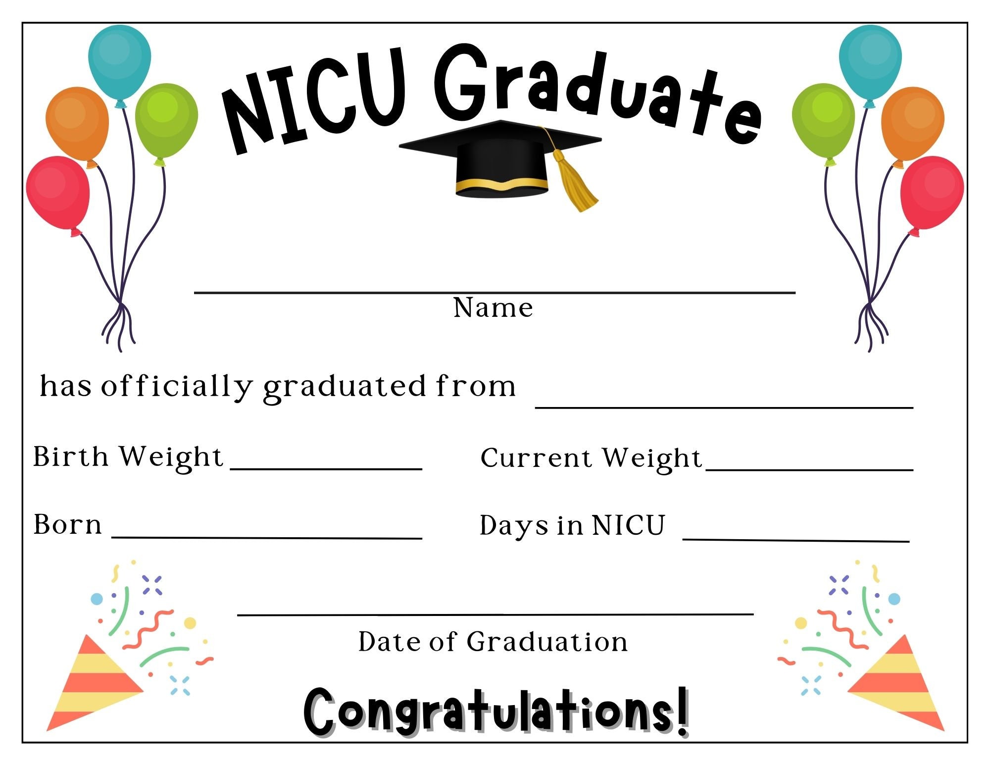 Preemie NICU Baby Graduation Certificate for NICU Parents Boy or Girl ...