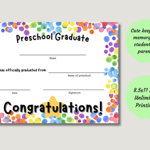Preschool Graduation Certificate Printable for Kids - End of School ...