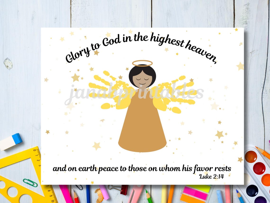 Christmas Angel Handprint Craft, Bible Verse Printable (digital ...