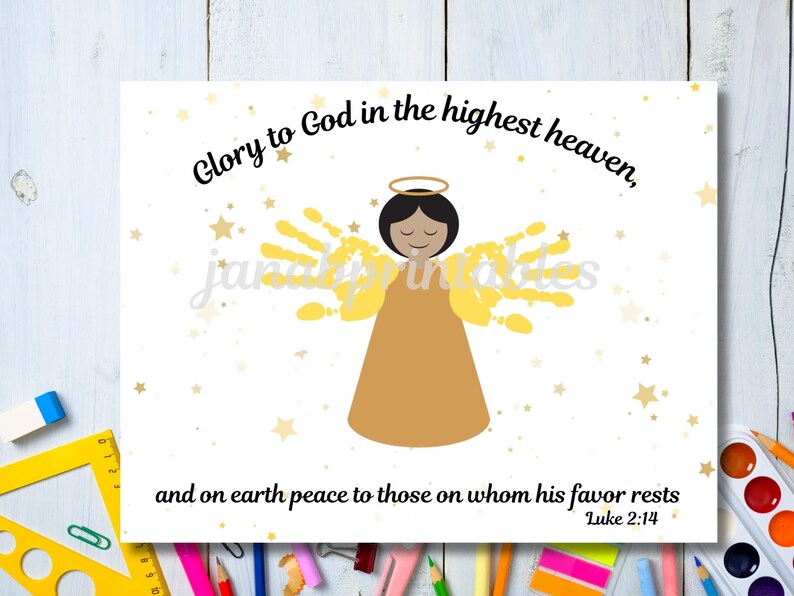 Kids Christmas Handprint Angel Craft Printable Activity, Glory to God ...