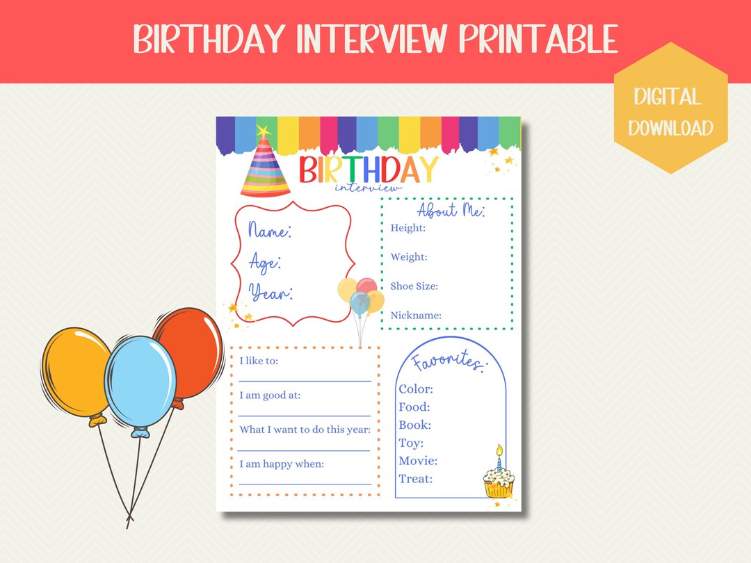 Kids Birthday Interview Printable: Yearly Memory Keepsake (PDF Download ...