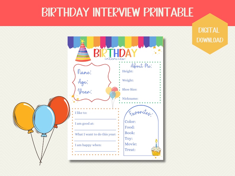Kids Birthday Interview Printable: Yearly Memory Keepsake (PDF Download ...