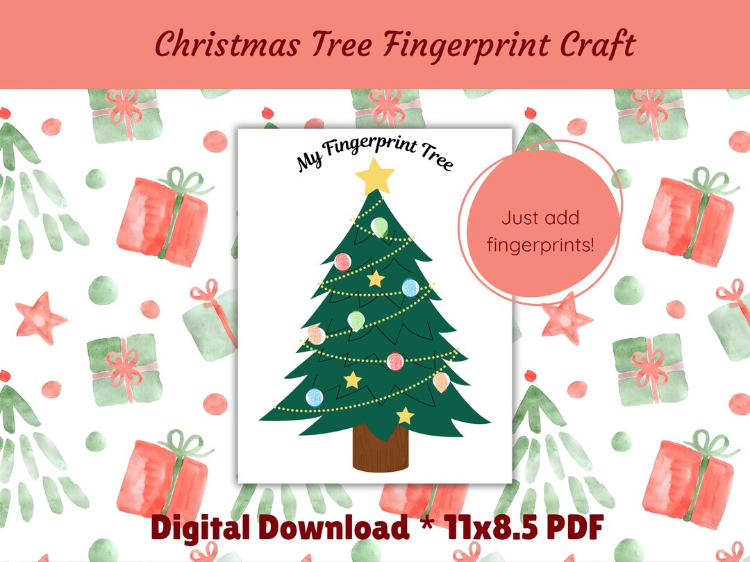 Kids Christmas Tree Fingerprint Craft Activity Printable for Preschool ...