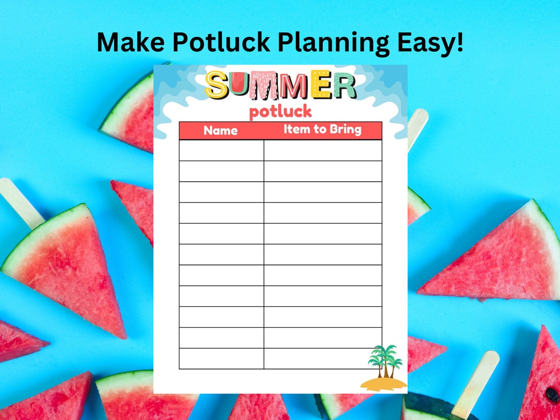 Summer Potluck Signup Sheet Printable for Office Group Party | Summer ...